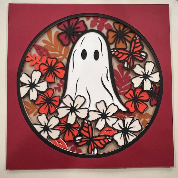 3d Floral Ghost Shadow Box Svg, Cute Ghost Svg, 3d Layered Svg ...