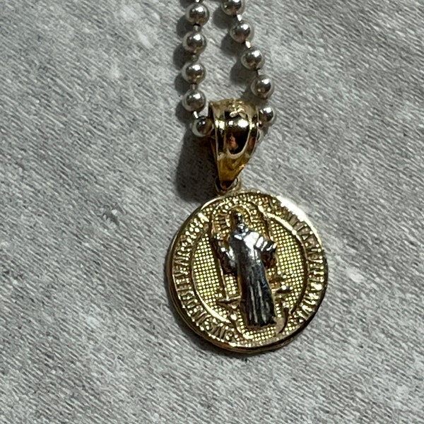 Dainty 14k Gold Saint Benedict Medallion Pendant - Solid Gold San ...