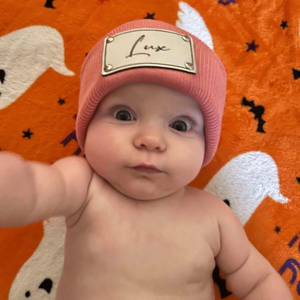 Personalized Baby Hat With Name, Custom Infant Beanie, Leather Patch ...