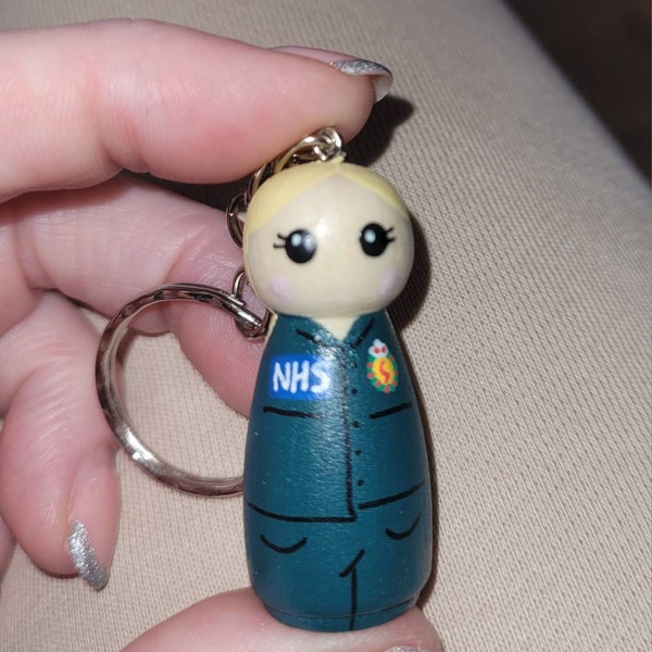 Paramedic Peg Doll Keyring / Charm 4.3cm (personalised) NHS Key Worker ...