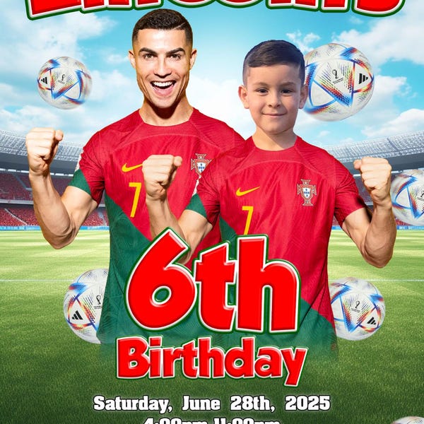 Cristiano Ronaldo Birthday Invitation: Custom CR7 Soccer Theme (digital ...