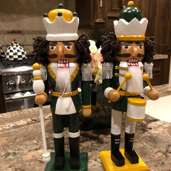 African American Nutcracker - Green Gold Stripe, Holiday, Decor - Etsy