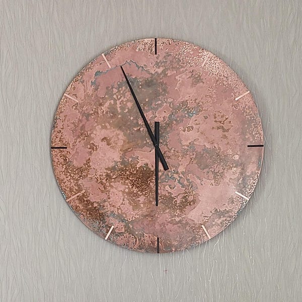 Wall Clock Round, Industrial Clock Copper Patina. Wall Art Copper ...