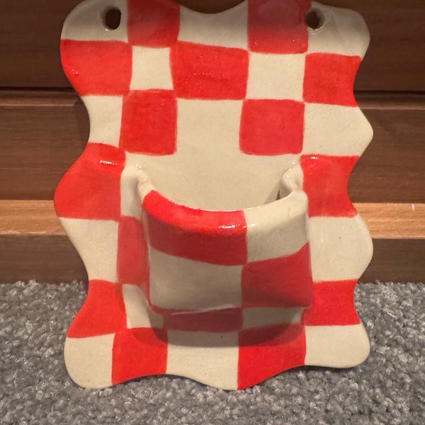 Checkered Ceramic Wall Vase: Handmade Wall Decor - Etsy