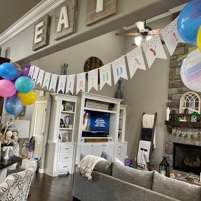 Printable Happy Birthday Banner Rainbow Confetti Bunting Instant ...