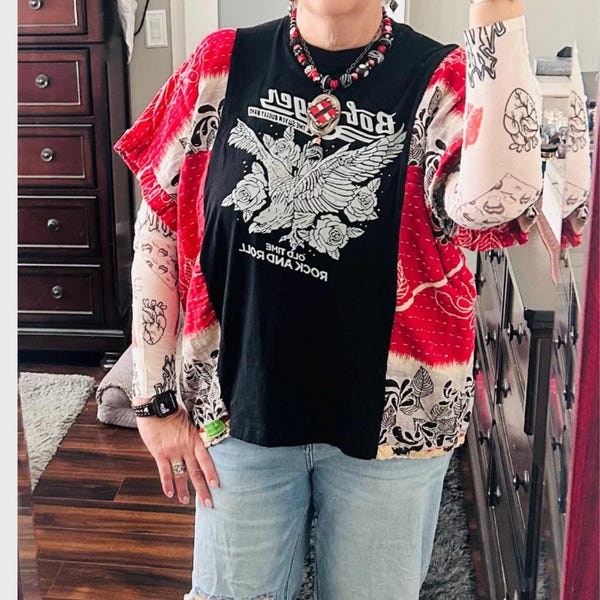 Pink Floyd Upcycled Kantha Tee Doll Baby Oversized Fits a Small to ...