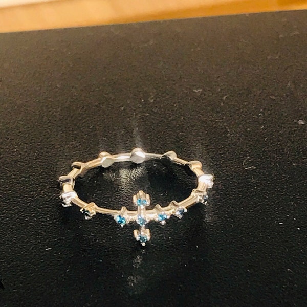 Sparkling Cross Rosary Ring 14k 18k Solid Gold CZ Diamond Catholic Ring ...