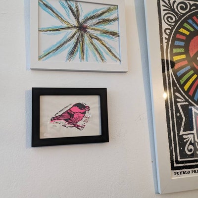 Hot Pink Chickadee Heart Linocut Print Animals Collection Birds Gifts ...