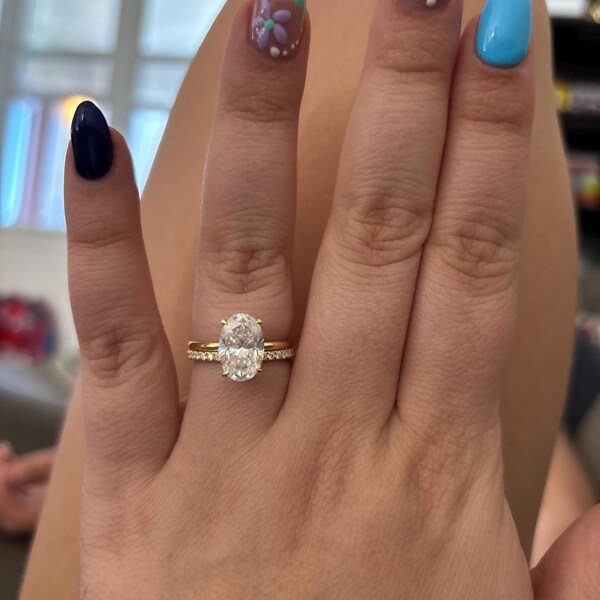 2.15 CT Oval Cut Moissanite Engagement Ring Solitaire Wedding Ring Unique Oval & Marquise Cut ...