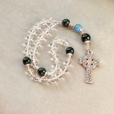 Prayer Bead Chaplet Ten Beads, Aqua Quartz and Bronze - Etsy