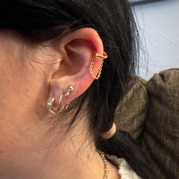 Chain Ear Cuff, Conch Cuff, Earring No Piercing is Needed, Unisex, Gold ...