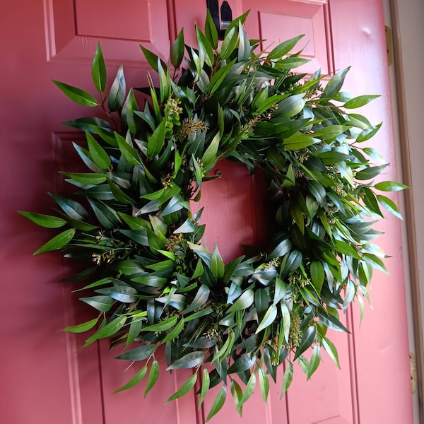 Everyday Farmhouse Greenery Eucalyptus Wreath Cottage Front Door Décor ...
