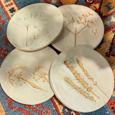 Green Meadow Wild Flower Ceramic Coasters, Set of Four Ceramic Coasters ...