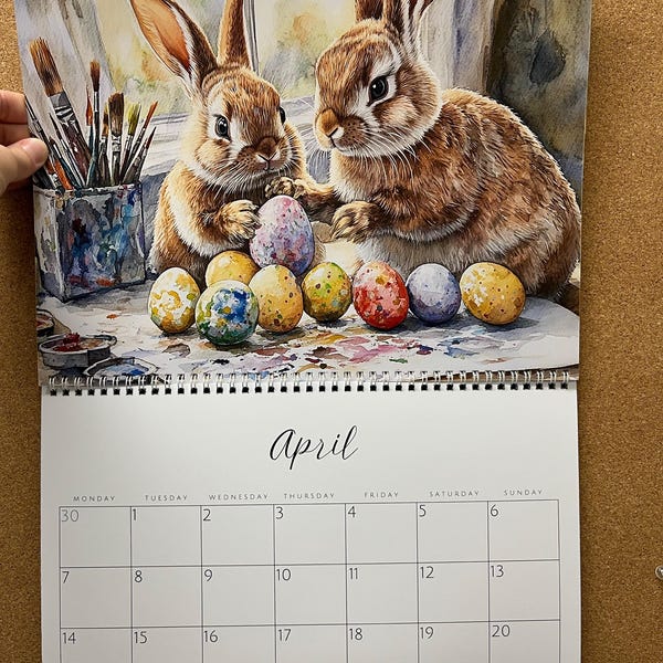 2025 Rabbit Desk Calendar - Watercolor Bunny Monthly Calendar ...