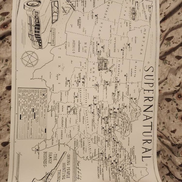 Fan Art Hand Drawn SUPERNATURAL Map - Etsy