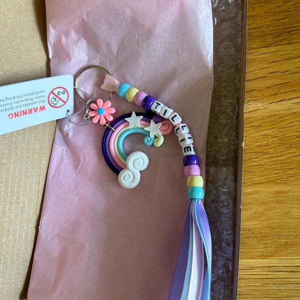 Handmade Personalised Rainbow Keyring With Pony Beads - Etsy UK