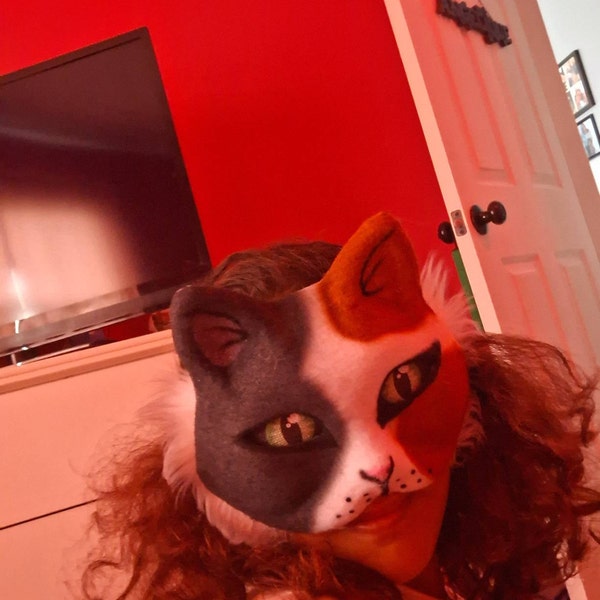 Felted Therian Mask Cat Mask Tail -calico Mask Custom Eye Color ...