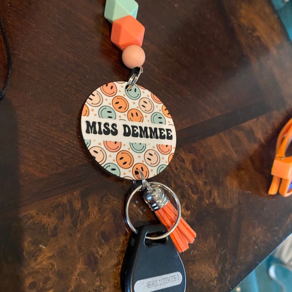 Boho Smiley Face Lanyard / Retro Happy Face / Groovy Smile Lanyard ...