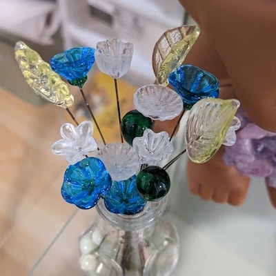 SPRING PASTELS Bouquet Glass Flower/leaf Bouquet 11 Flowers & 1 Leaf ...
