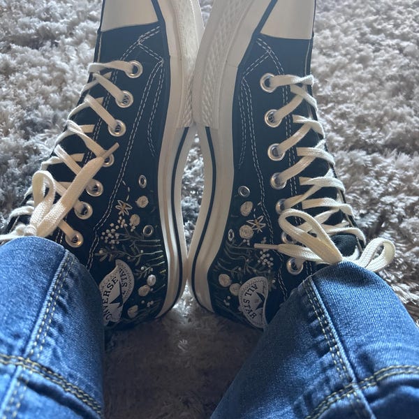 Custom Converse Chuck Taylor Blue Flower Embroidered Converse Shoes ...