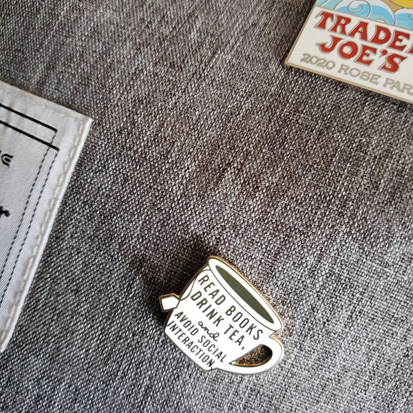 Tea Lover Pin | Antisocial Enamel Pin | Books and Tea| Bookish Pin ...