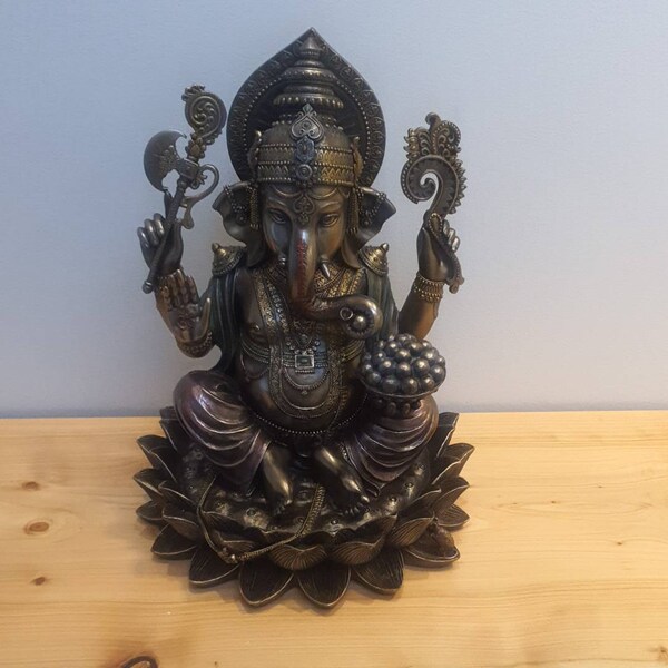 Ganesha Statue, 31 Cm Bonded Bronze Lord Ganesha Idol on Lotus ...