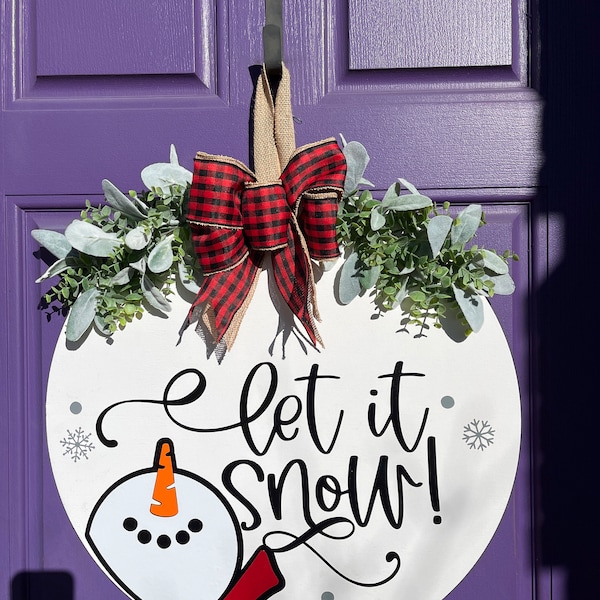 Winter Front Door Decor | Let It Snow | Snowman Front Door Wreath ...