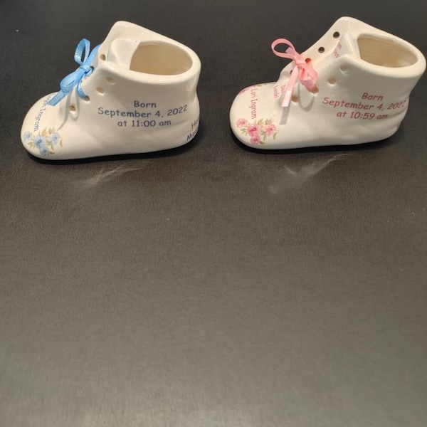 1 Personalized Handmade Antique White Ceramic Baby Shoe Bootie Keepsake ...