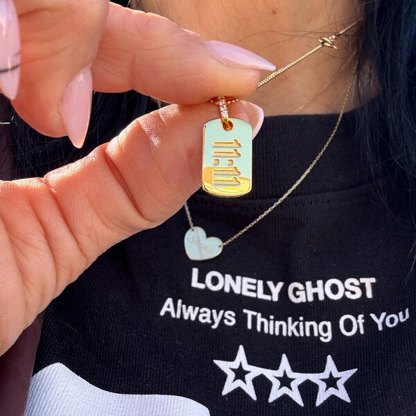 11:11 Charm Necklace, Gold Tag Necklace, Number Jewelry, Charm Necklace ...