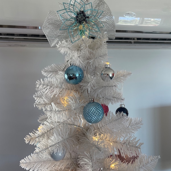 Elegant Tree Topper Star Silver and Black Bow Tree Topper Lightweight ...