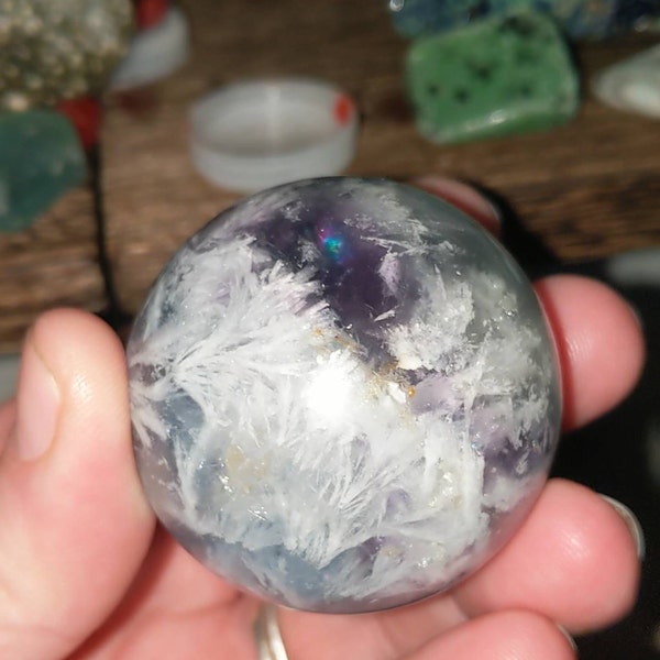 Natural Feather Fluorite Sphere , Snowflake Quartz Crystal Fluorite ...