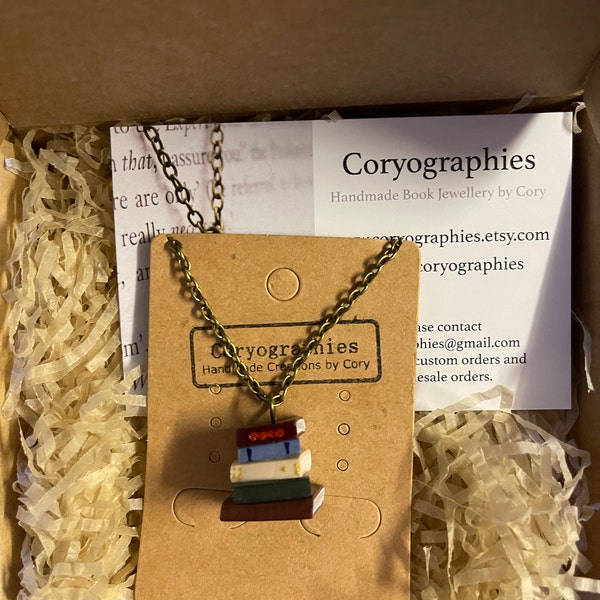 Stack of Books Necklace - Tiny Pile of Books on a Bronze Chain for ...