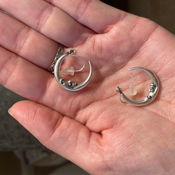 Silver Moon Hoop Earrings, Bohemian Earrings, Crescent Moon Jewellery, Gold Moon Hoops, Lunar ...