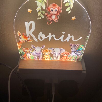 Personalised LED Animal Lamp, Kids Night Light Gift, Safari Jungle ...
