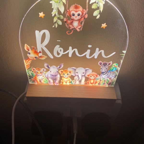 Personalised LED Animal Lamp, Kids Night Light Gift, Safari Jungle ...