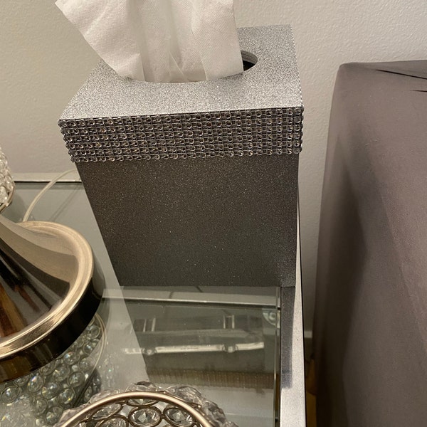 SILVER GLITTER & DIAMOND Wrap Tissue Box Cover-fine Glitter W/silver ...