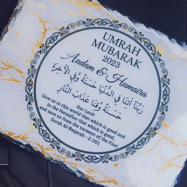 Personalised Black and Gold Umrah Mubarak Slate| Surah Rabbana Atina ...