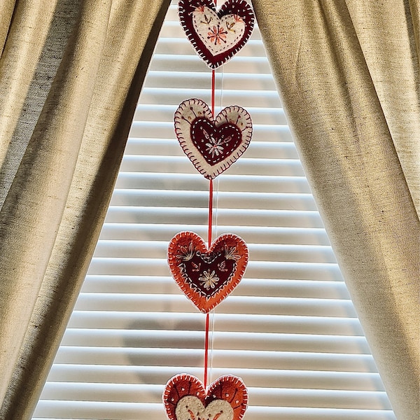 Embroidered Felt Hearts PDF Pattern, DIY Heart Ornaments, Valentine’s ...