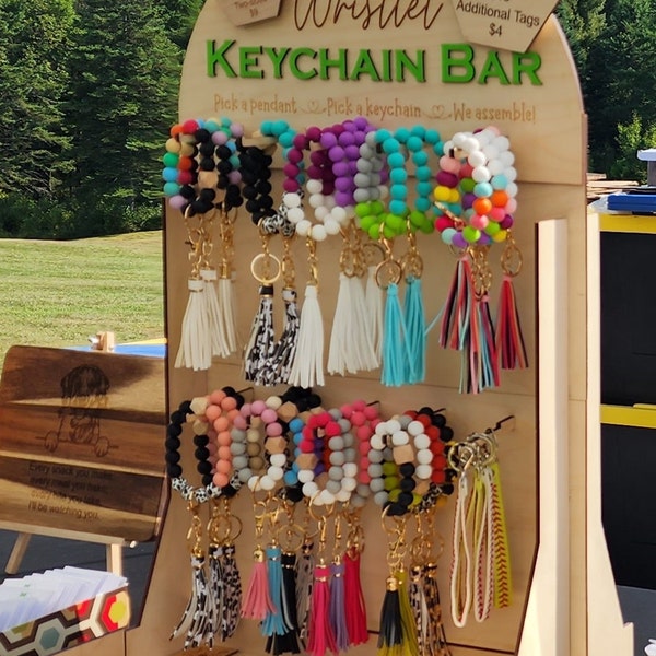 Display Stand for Wristlet Keychains Double Sided With Wood Pendant ...