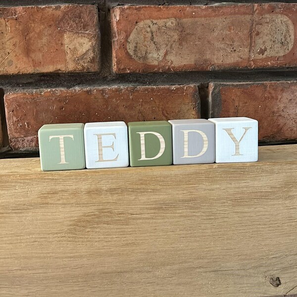 Personalised Wooden Baby Name Blocks, Nursery Name Sign Shelf Decor ...