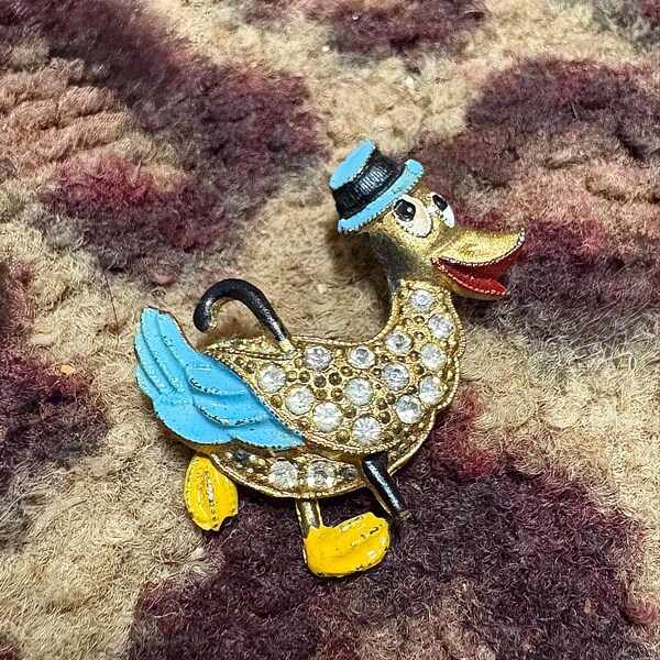 Vintage CORO Heraldic Brooch Coat of Arms Crown Rhinestone Crystal Blue ...