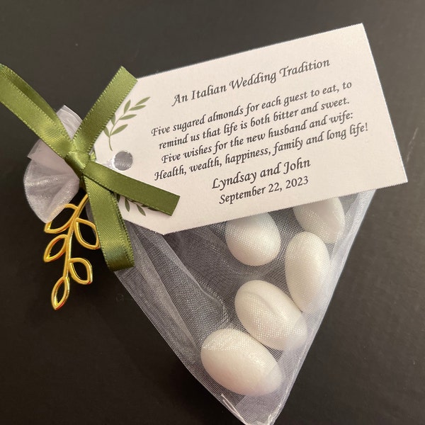 50 Bomboniere Favors With Olive Branch Charm – Jordan Almonds in Sheer ...