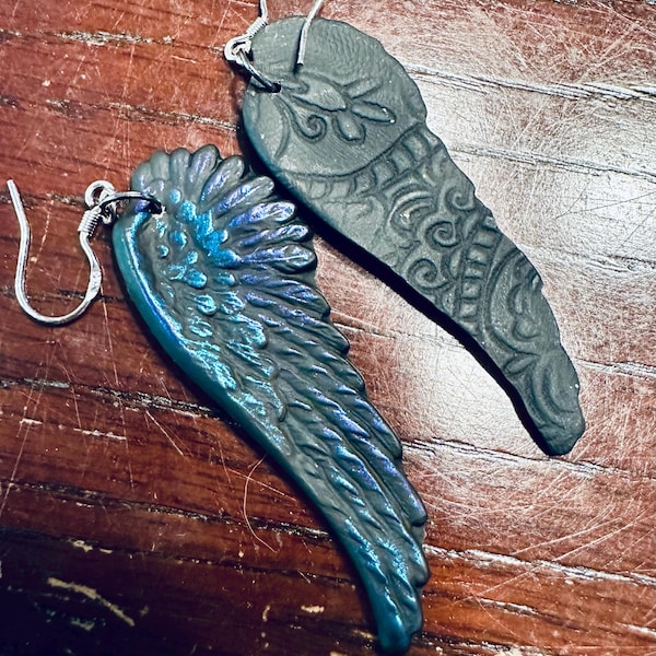 Golddust Raven Crow Black Wings Earrings Gothic Elven Angel Fallen ...