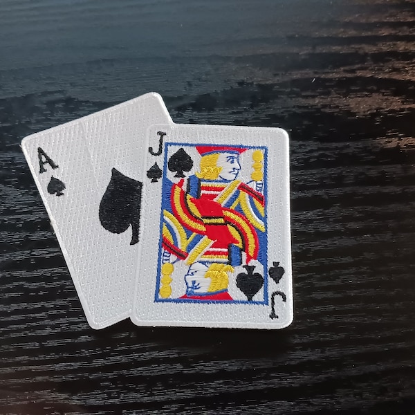 BLACKJACK CARDS PATCH Iron-on Embroidered Playing Card Ace Jack Spades ...