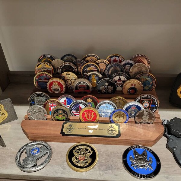 Challenge Coin Holder 2 Tier With Engraved Plaque. Black Walnut, Maple ...
