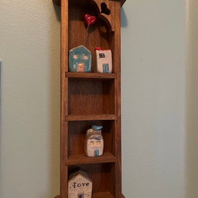 Carved 18 Corner Shelf Unit Deer Elk Ornate Natural Oak Vintage Wall ...