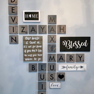 Wall Scrabble Tiles , 4.5 Wood Tile Blocks, Gallery Wall Decor ...