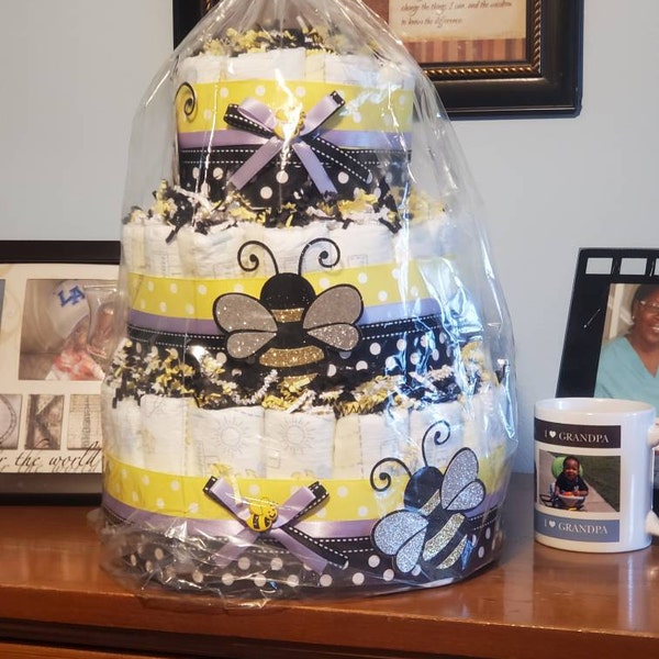 Bumble Bee Diaper Cake | Mommy to Bee Diaper Cake | Neutral Baby Diaper ...