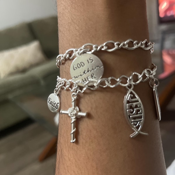 Christ Charm Bracelet - Silver - Etsy