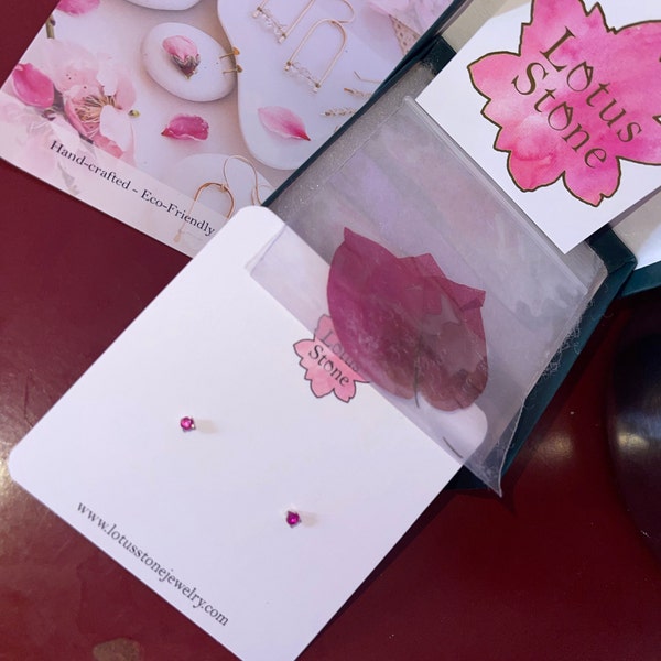 Tiny Ruby Stud Earrings With Sterling Silver Posts, Second Hole Ruby Stud Earrings, 3mm Ruby ...